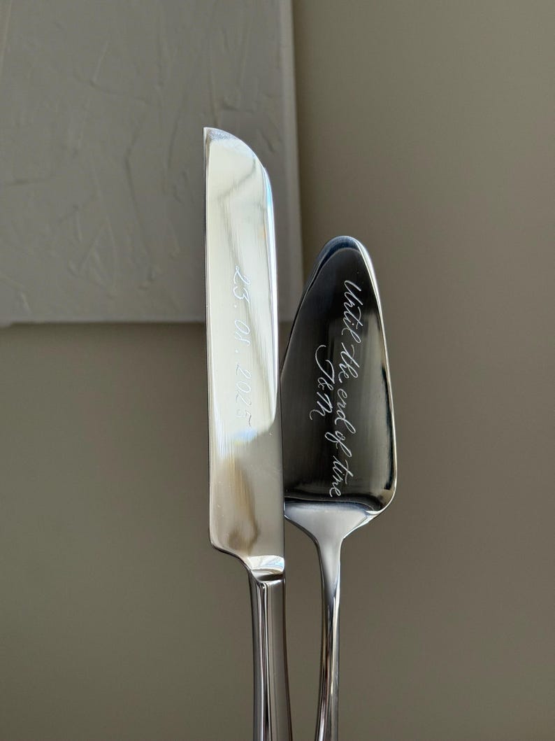 Hand Engraved Wedding Cake Knife Set: Stainless Steel, Personalized ...