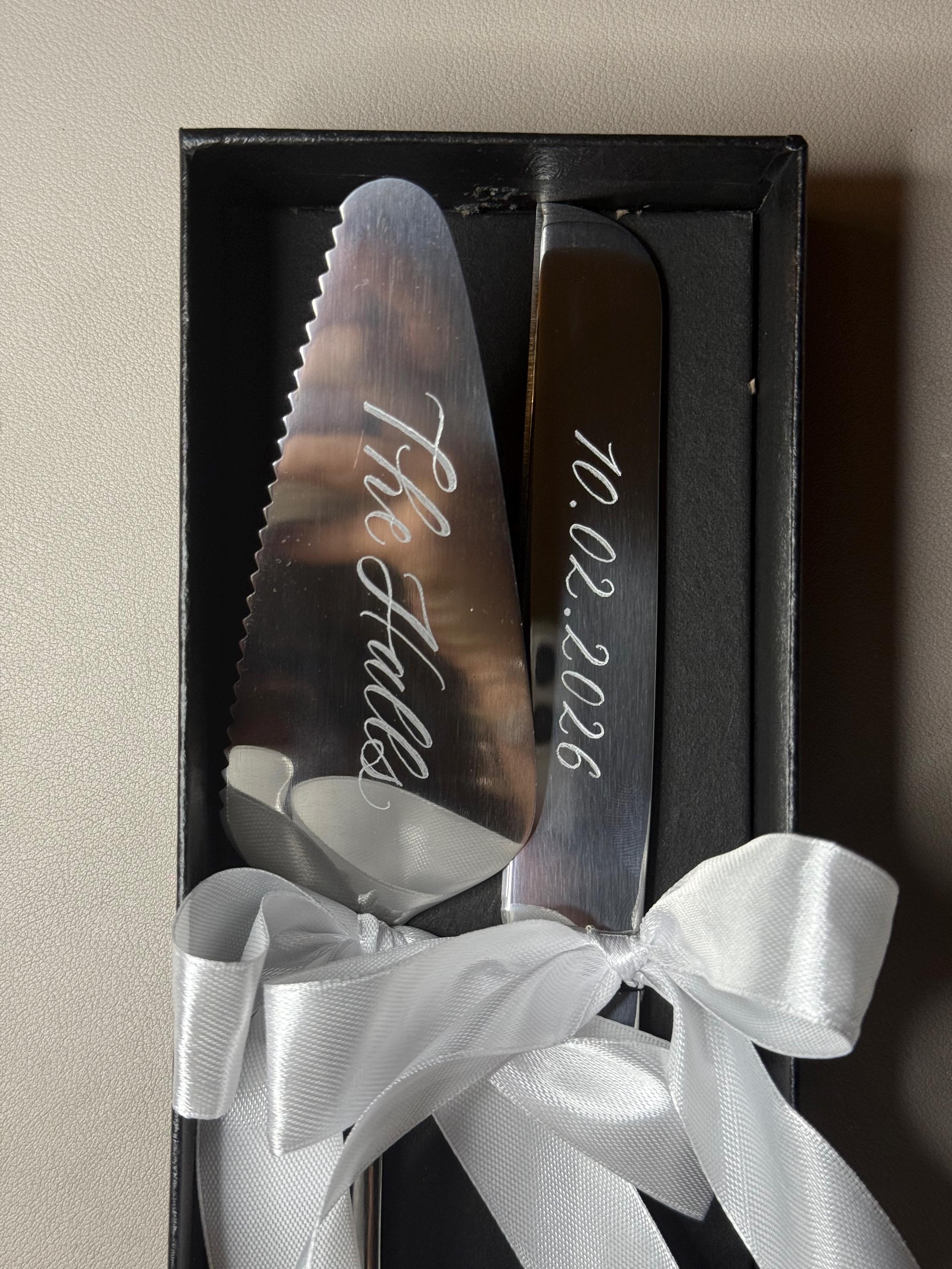 Hand Engraved Wedding Cake Knife Set: Stainless Steel, Personalized ...