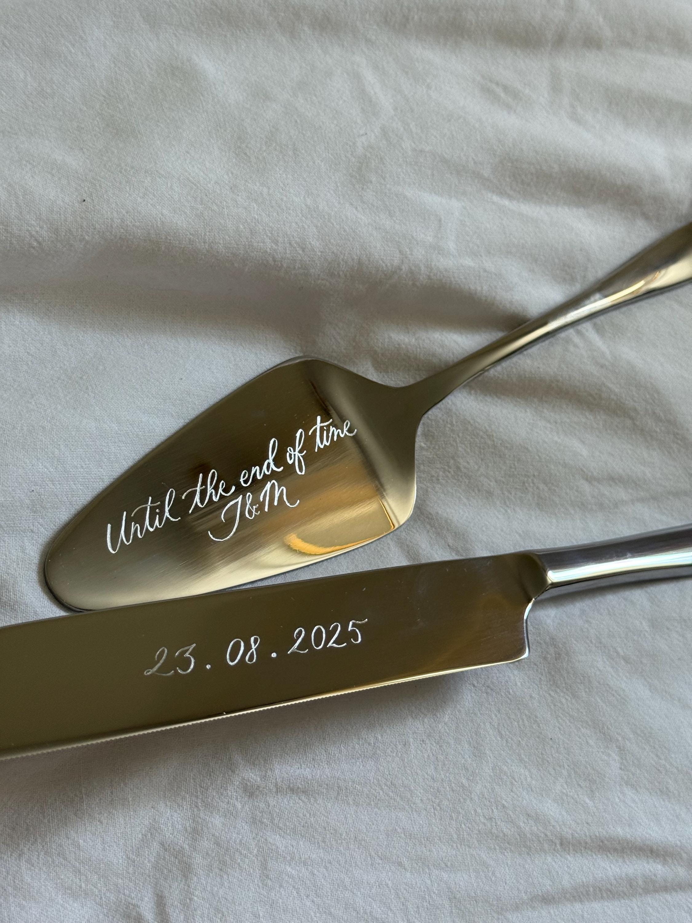 Hand Engraved Wedding Cake Knife Set: Stainless Steel, Personalized ...