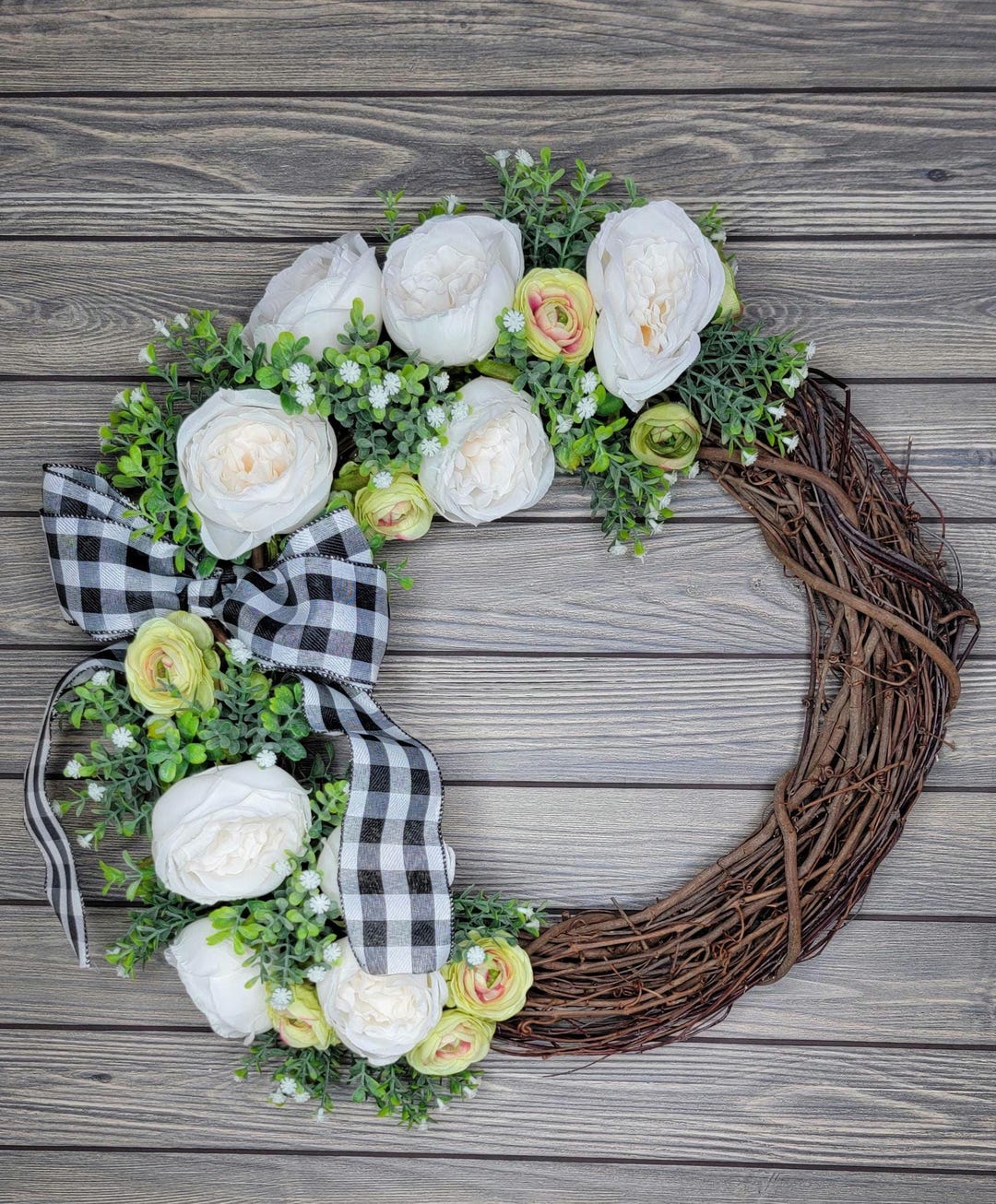 Farmhouse Wreath, Summer Wreath, Spring Wreath, White Rose Wreath ...