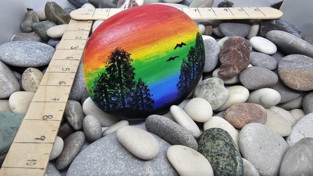 Hand-painted Rainbow Sunset Stone – Unique Art Decor - Etsy