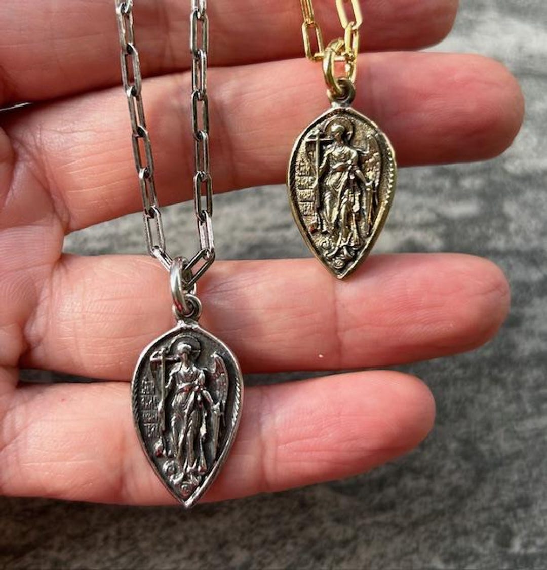 Guardian Angel Medal Necklace - Angel Charm Necklace - Protection ...