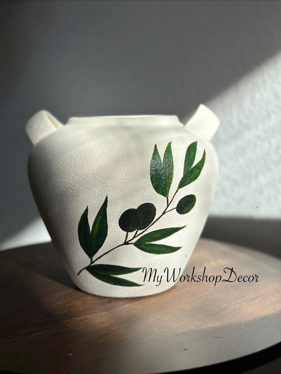 Ceramic Handpainted Olive Branch Antique Like Vase, Olive Branch Decor ...