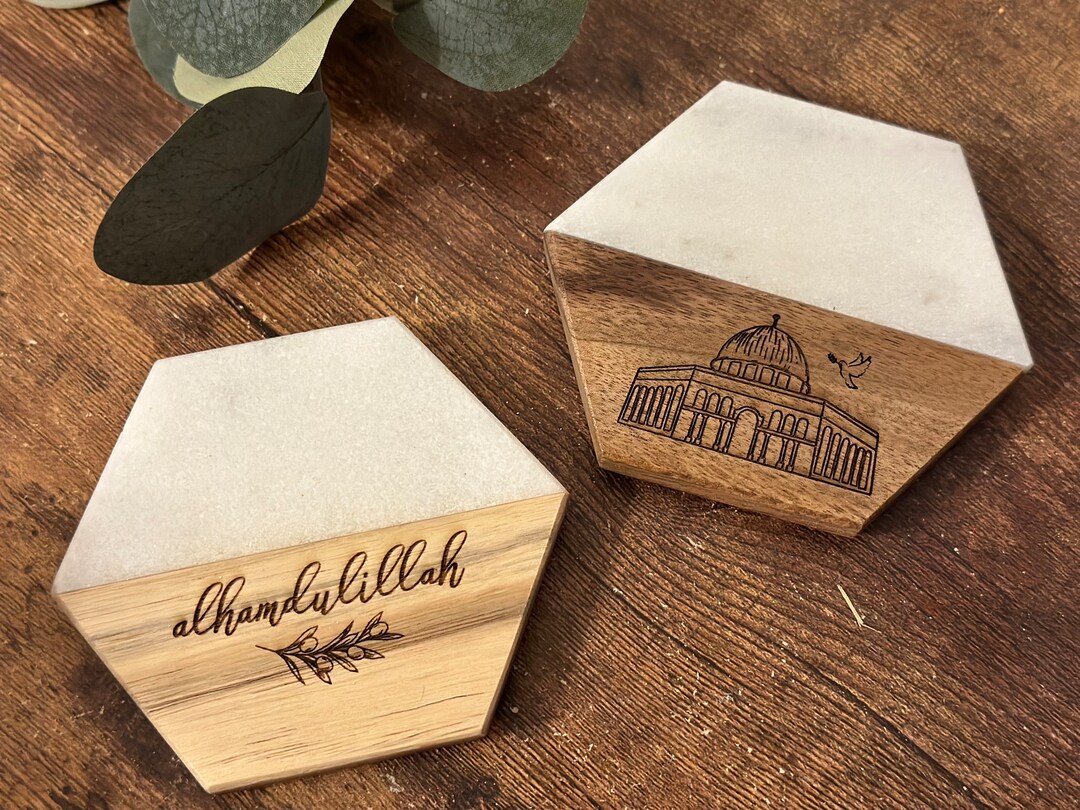 Olive Branch Wooden and Marble Coasters, Custom Engraved Coasters ...
