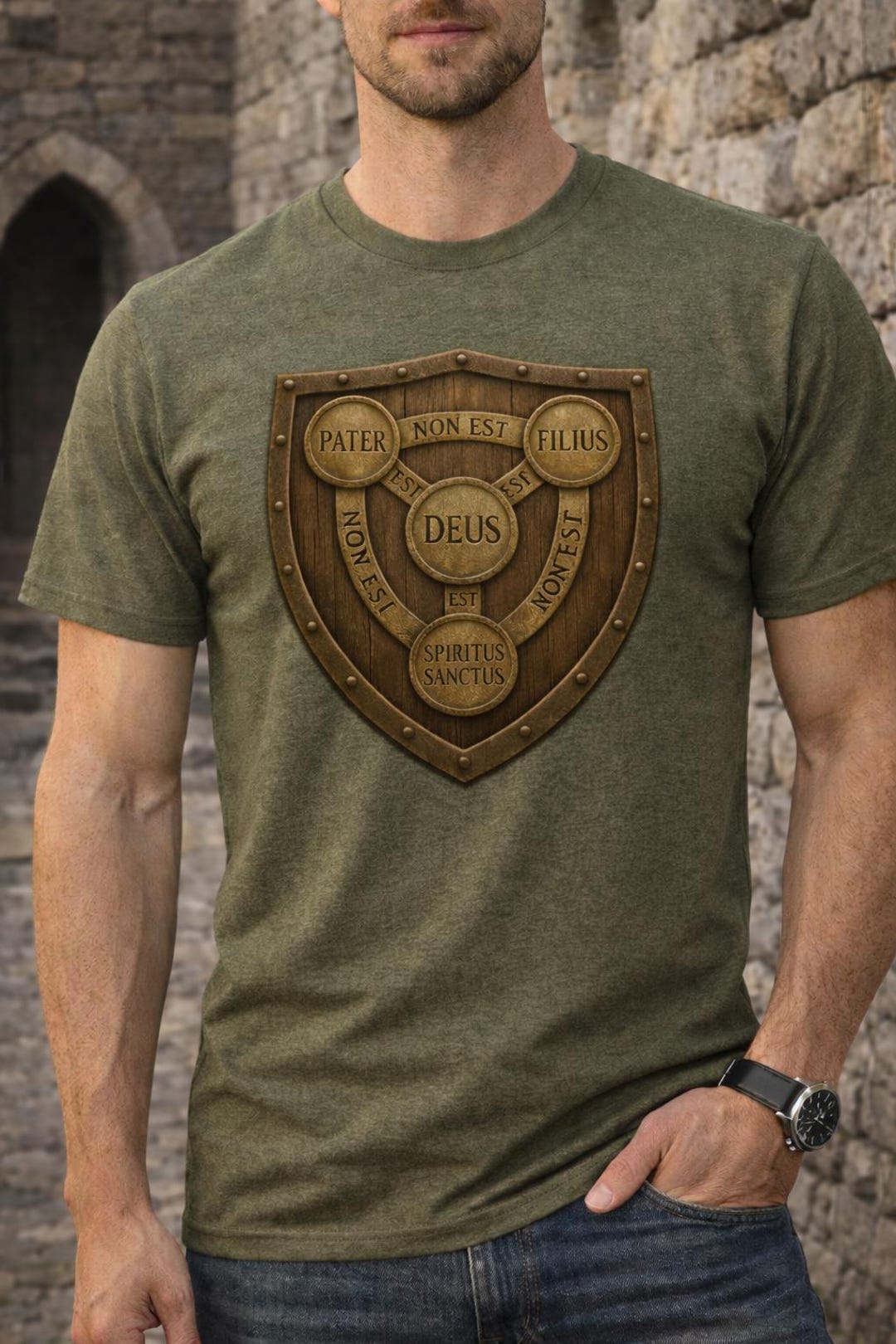 Shield of the Trinity Christian Tee, Medieval Crest, Vintage Armor ...