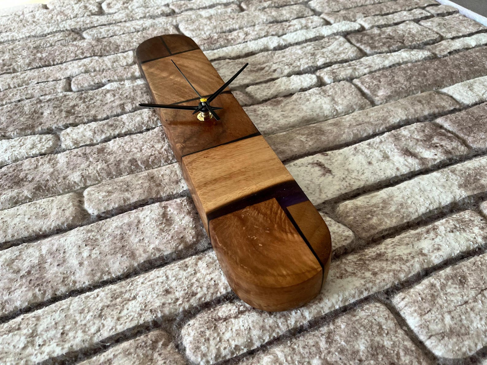 Handmade Slim Walnut Wall Clock: Smoky Epoxy Inlay, Vertical Wood ...