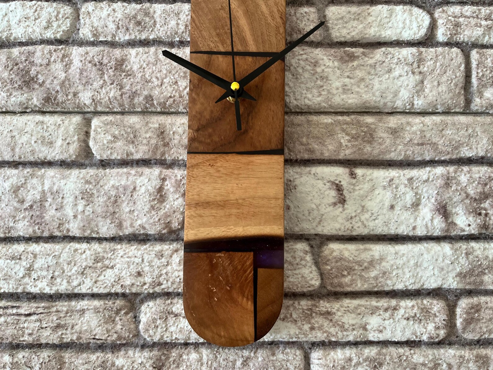 Handmade Slim Walnut Wall Clock: Smoky Epoxy Inlay, Vertical Wood ...