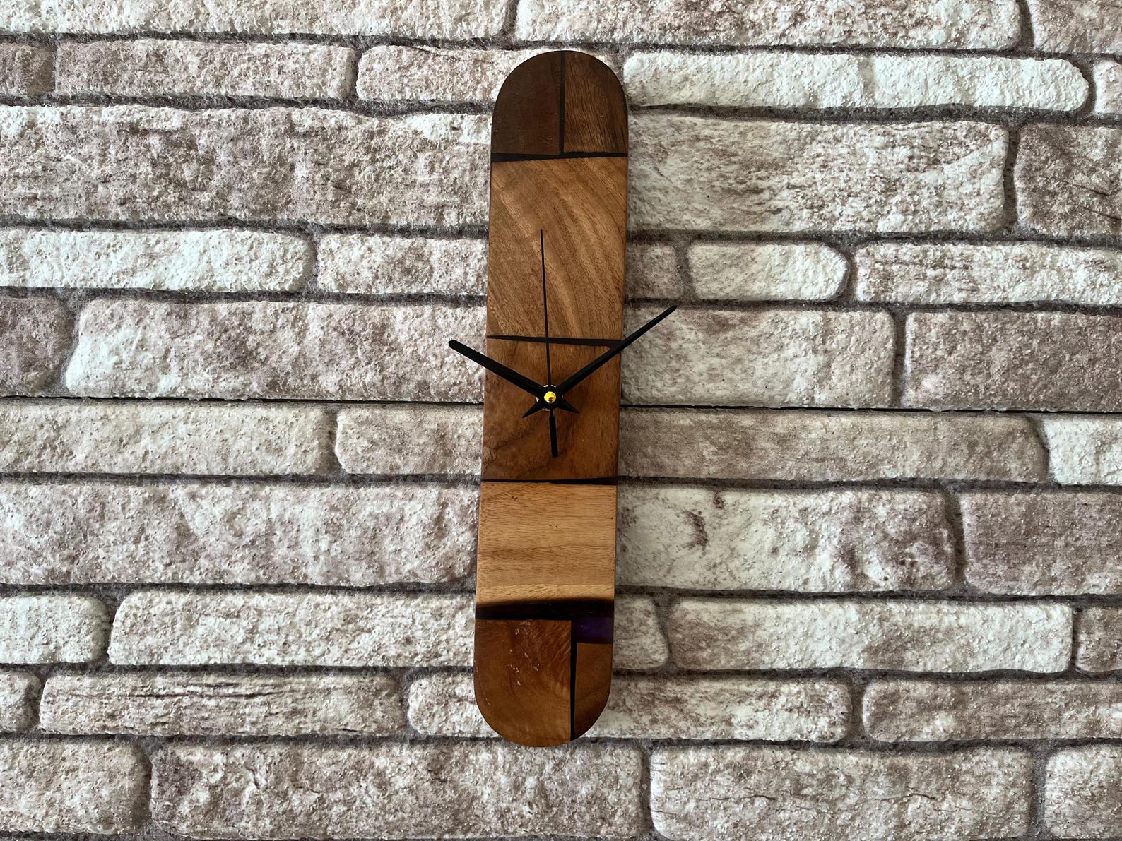Handmade Slim Walnut Wall Clock: Smoky Epoxy Inlay, Vertical Wood ...