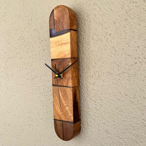 Handmade Slim Walnut Wall Clock: Smoky Epoxy Inlay, Vertical Wood ...