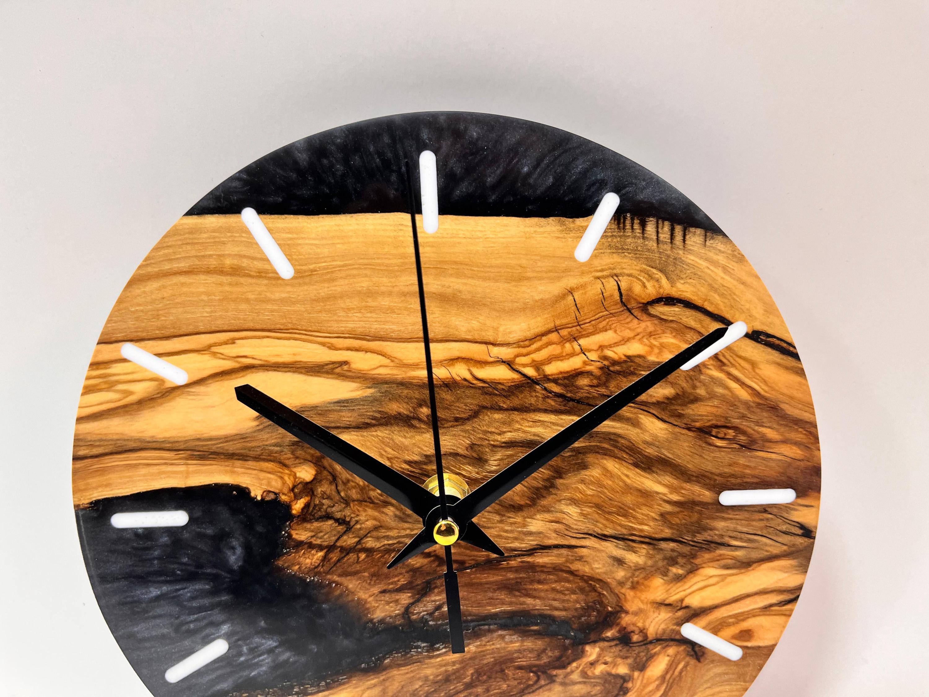 Olive Wood & Metallic Black Wall Clock, Home Decor, Unique Tree Ring ...