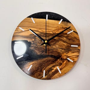 Olive Wood & Metallic Black Wall Clock, Home Decor, Unique Tree Ring ...