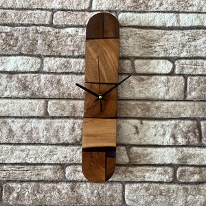 Handmade Slim Walnut Wall Clock: Smoky Epoxy Inlay, Vertical Wood ...
