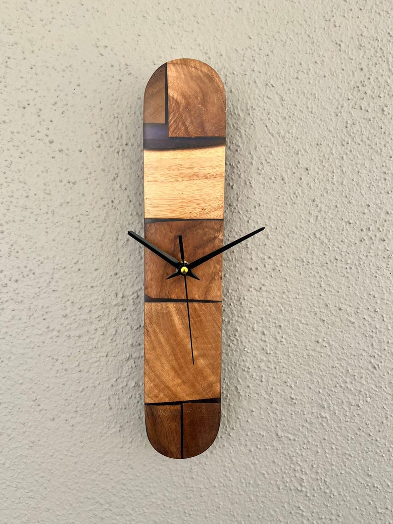 Handmade Slim Walnut Wall Clock: Smoky Epoxy Inlay, Vertical Wood ...