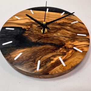 Olive Wood & Metallic Black Wall Clock, Home Decor, Unique Tree Ring ...