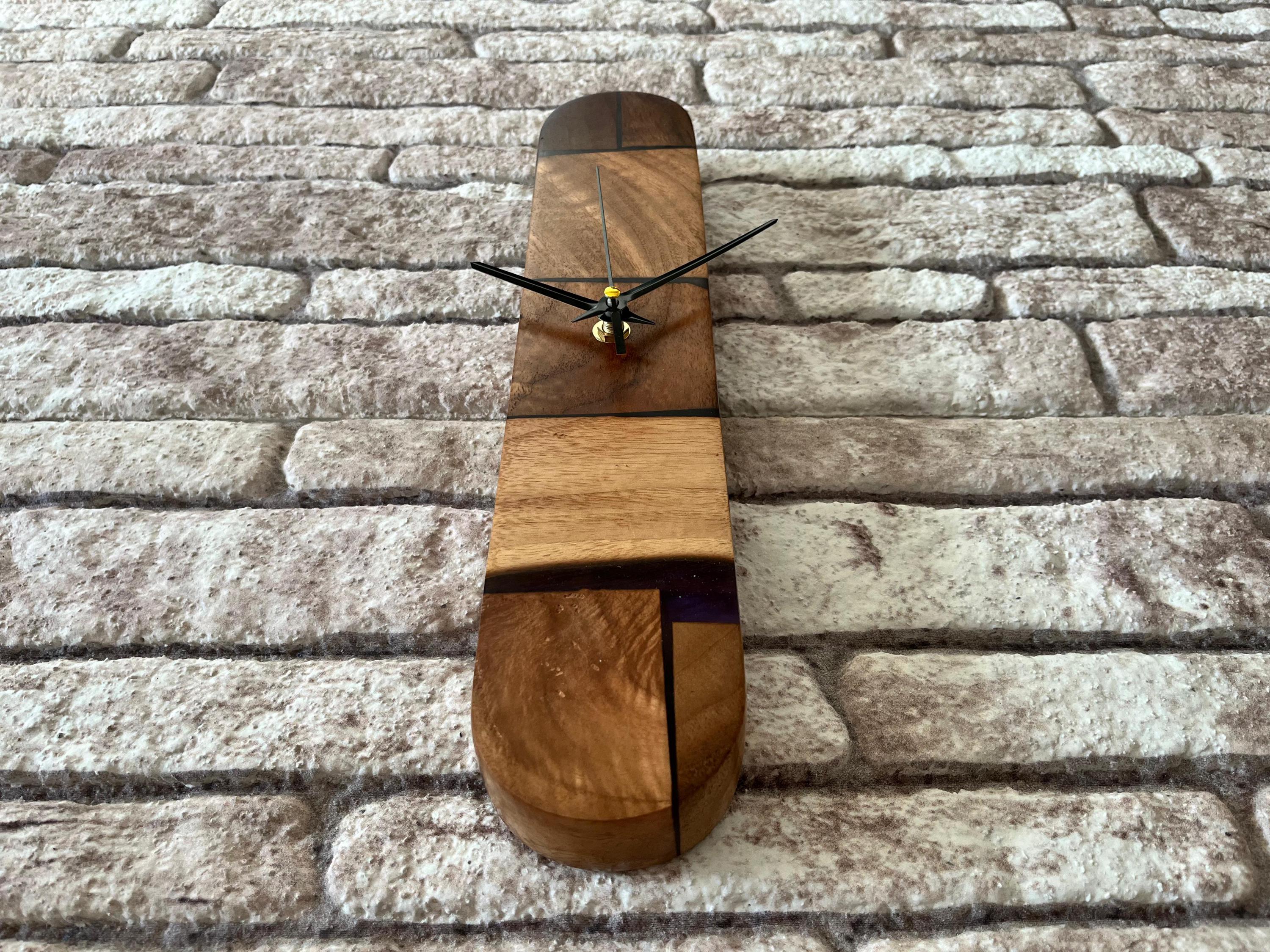 Handmade Slim Walnut Wall Clock: Smoky Epoxy Inlay, Vertical Wood ...