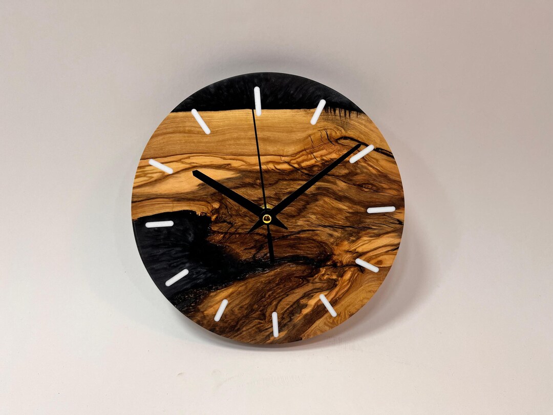Olive Wood & Metallic Black Wall Clock, Home Decor, Unique Tree Ring ...