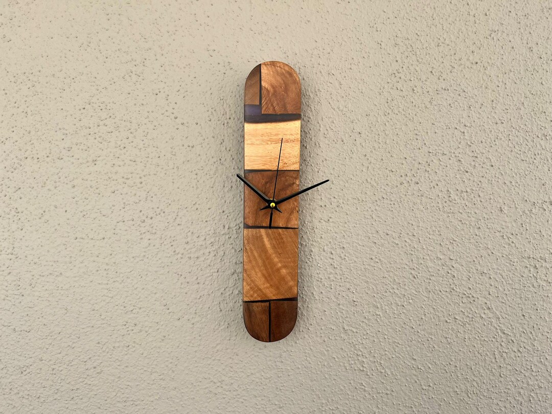 Handmade Slim Walnut Wall Clock: Smoky Epoxy Inlay, Vertical Wood ...