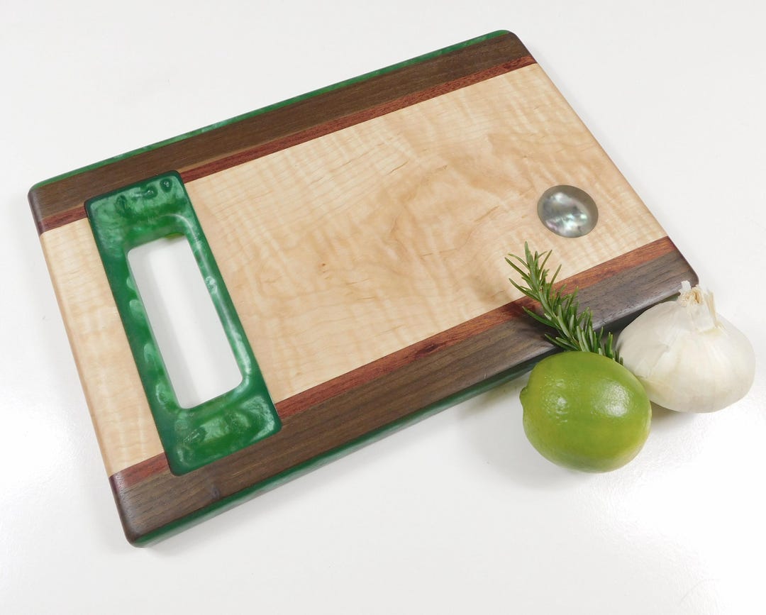 Mid Century Modern Abalone Inlay Charcuterie Cutting Board Blue Handle ...