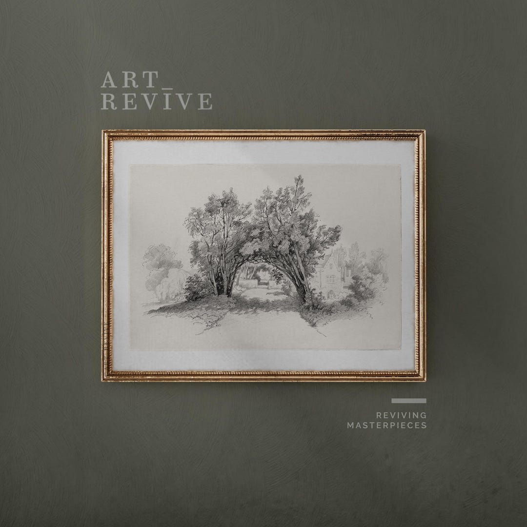 Landscape Sketch | PRINTABLE Wall Art | Vintage Cottage Decor | Antique ...