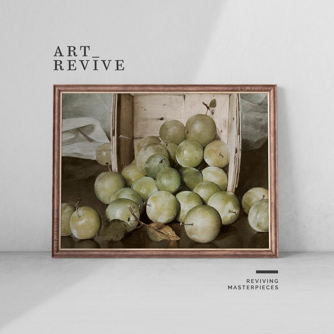 Green Plums Still Life | PRINTABLE | Fruit Artwork | Antique Oil ...