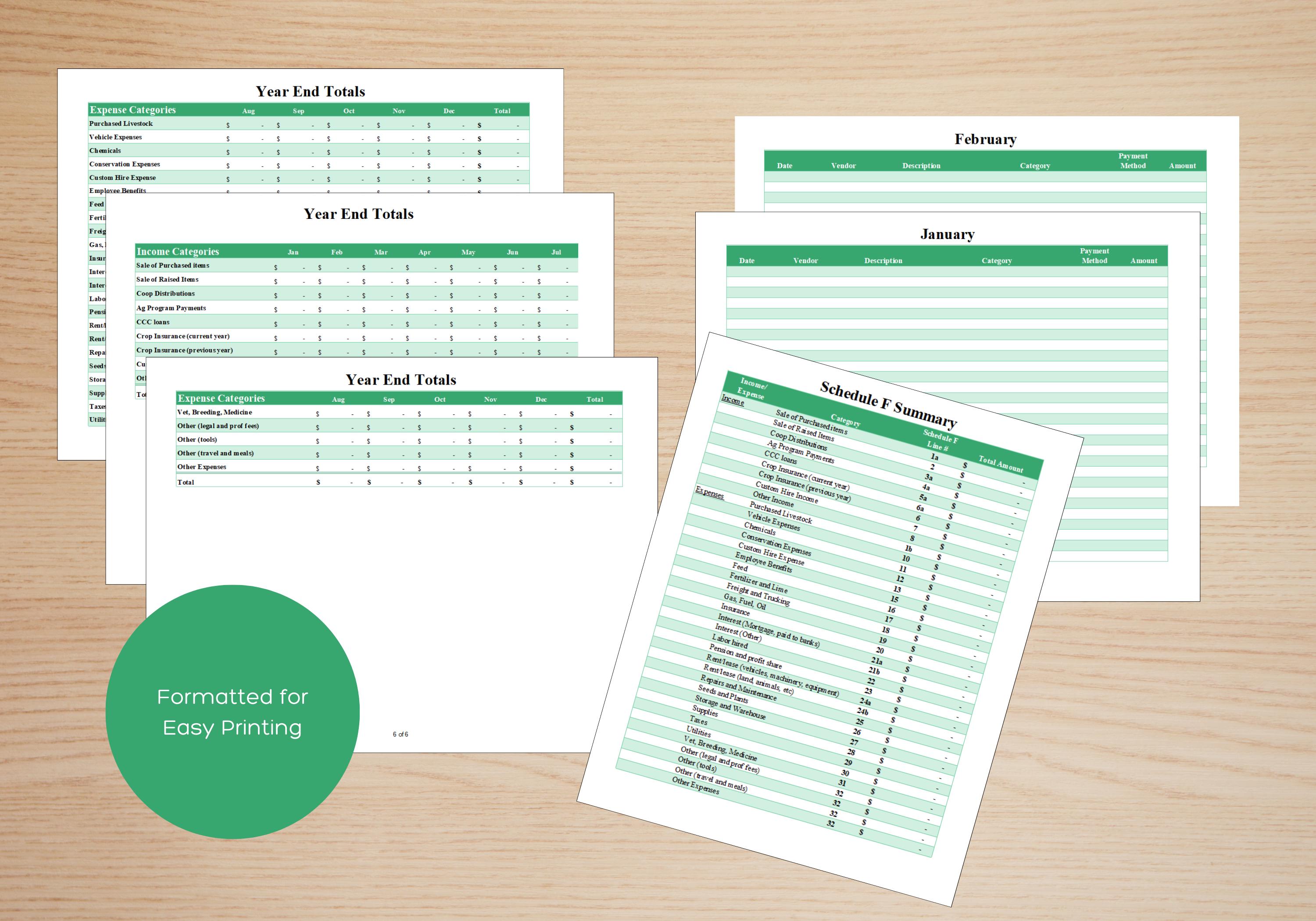 Schedule F Tracker, Farm Taxes Expense Tracker, Excel Spreadsheet ...