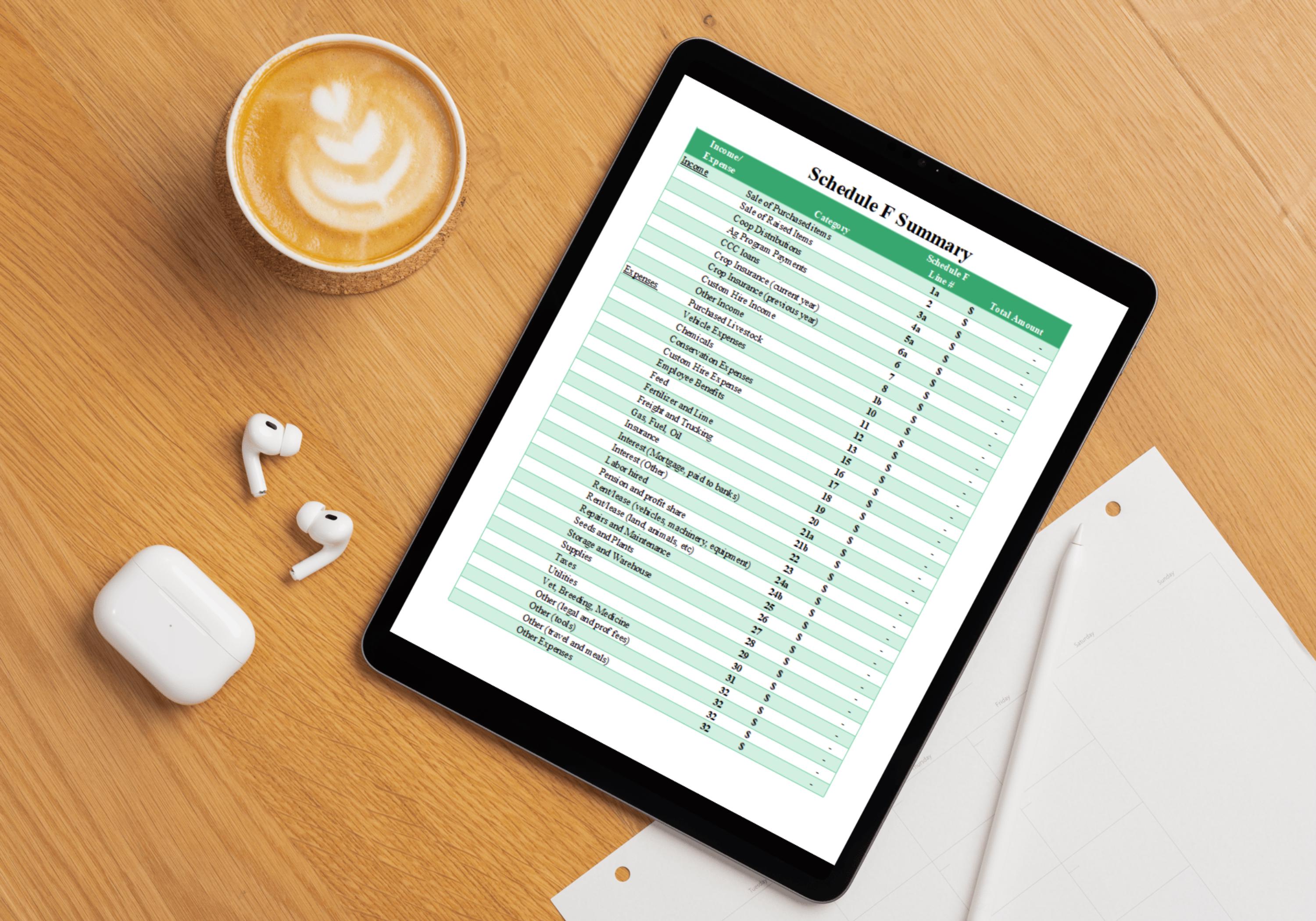 Schedule F Tracker, Farm Taxes Expense Tracker, Excel Spreadsheet ...