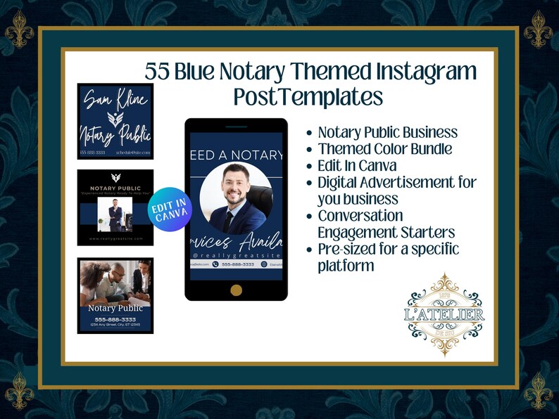 55 Instagram Post Templates | Notary Public Theme | Blue & White ...