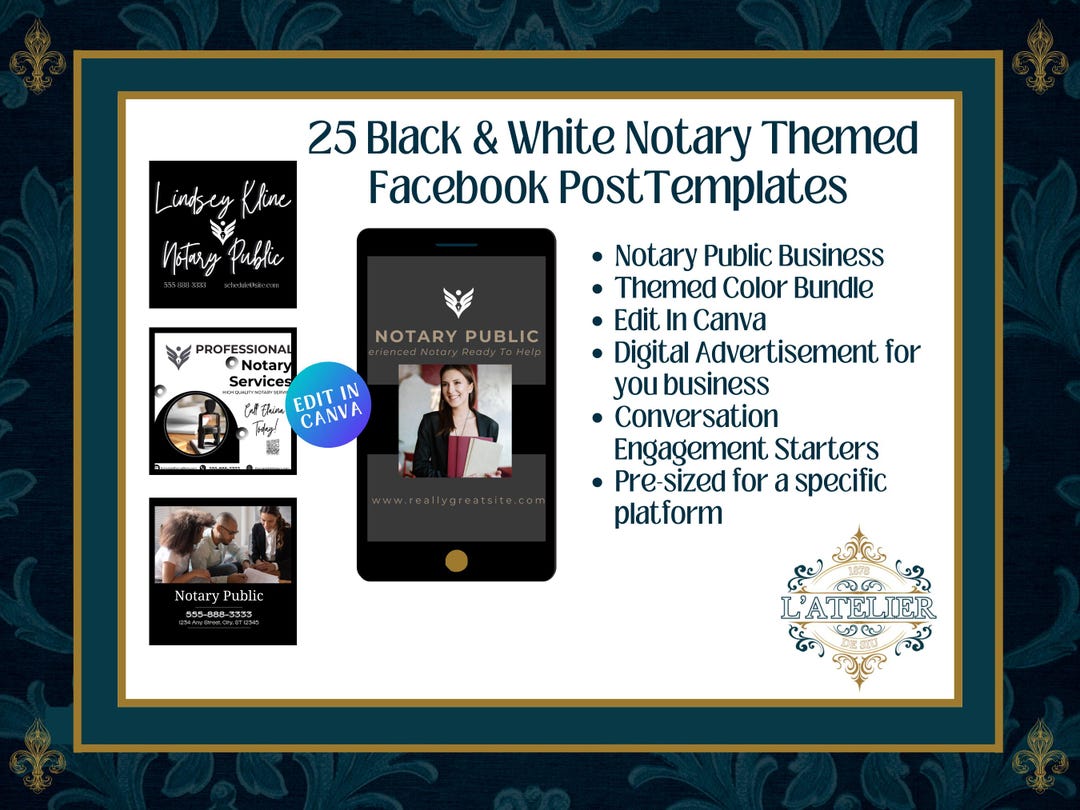 25 Facebook Post Templates | Notary Public Theme | Black & White ...