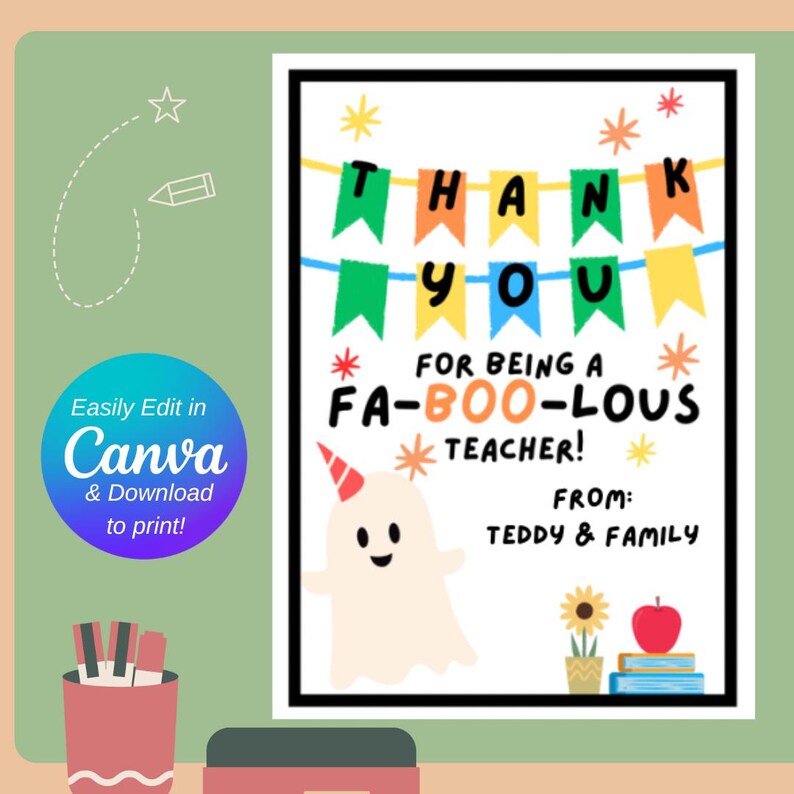 Printable Halloween Teacher Gift Tag, Teacher Gift Tag, Teacher ...