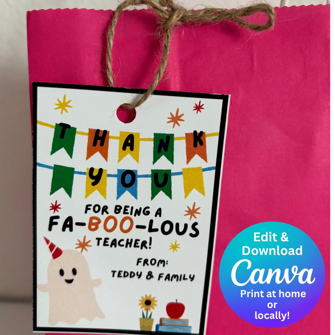 Printable Halloween Teacher Gift Tag, Teacher Gift Tag, Teacher ...