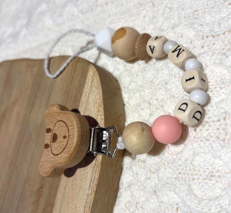 Personalized Pacifier Chain With Name Made of Silicone & Wood – Unique ...