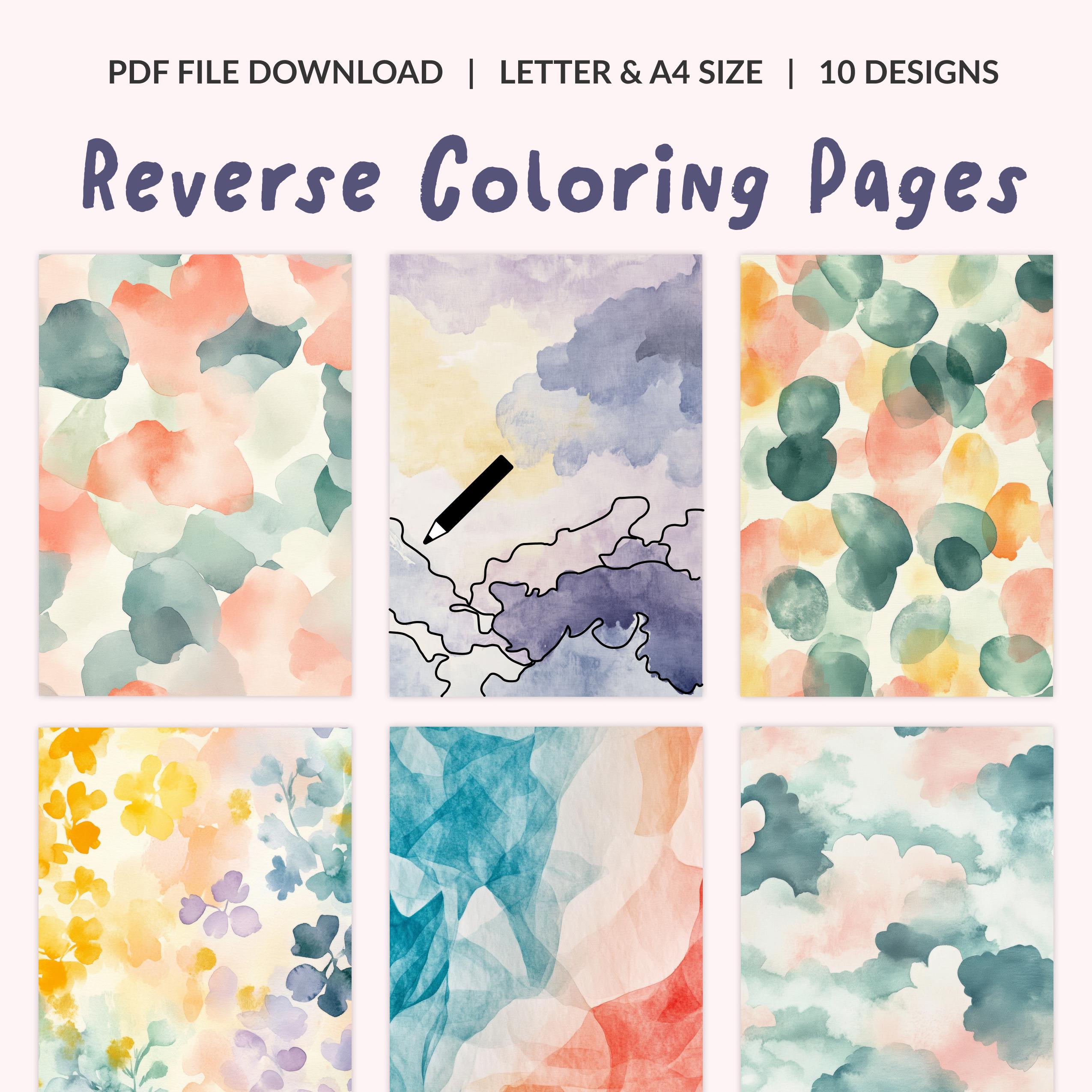 Reverse Coloring Pages - 10 Abstract Designs | Printable PDF in Letter ...