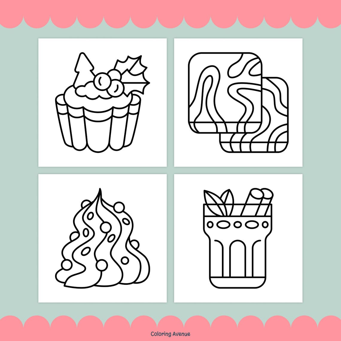 Christmas Treats Coloring Pages Set of 20 Super Cute Bold and Easy ...