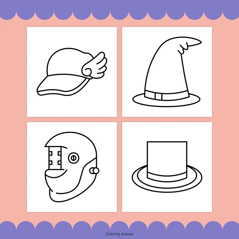 Headwear Coloring Pages Set of 20 Fun Printable Hat Designs for Adults ...