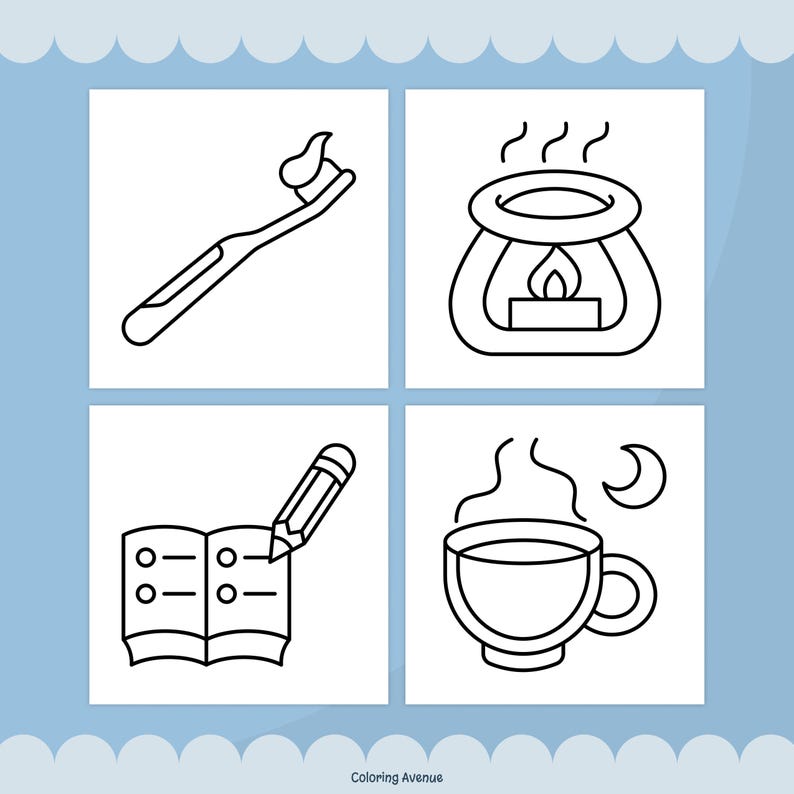 Night Routine Coloring Pages | Set of 20 Super Cute Bold and Easy ...