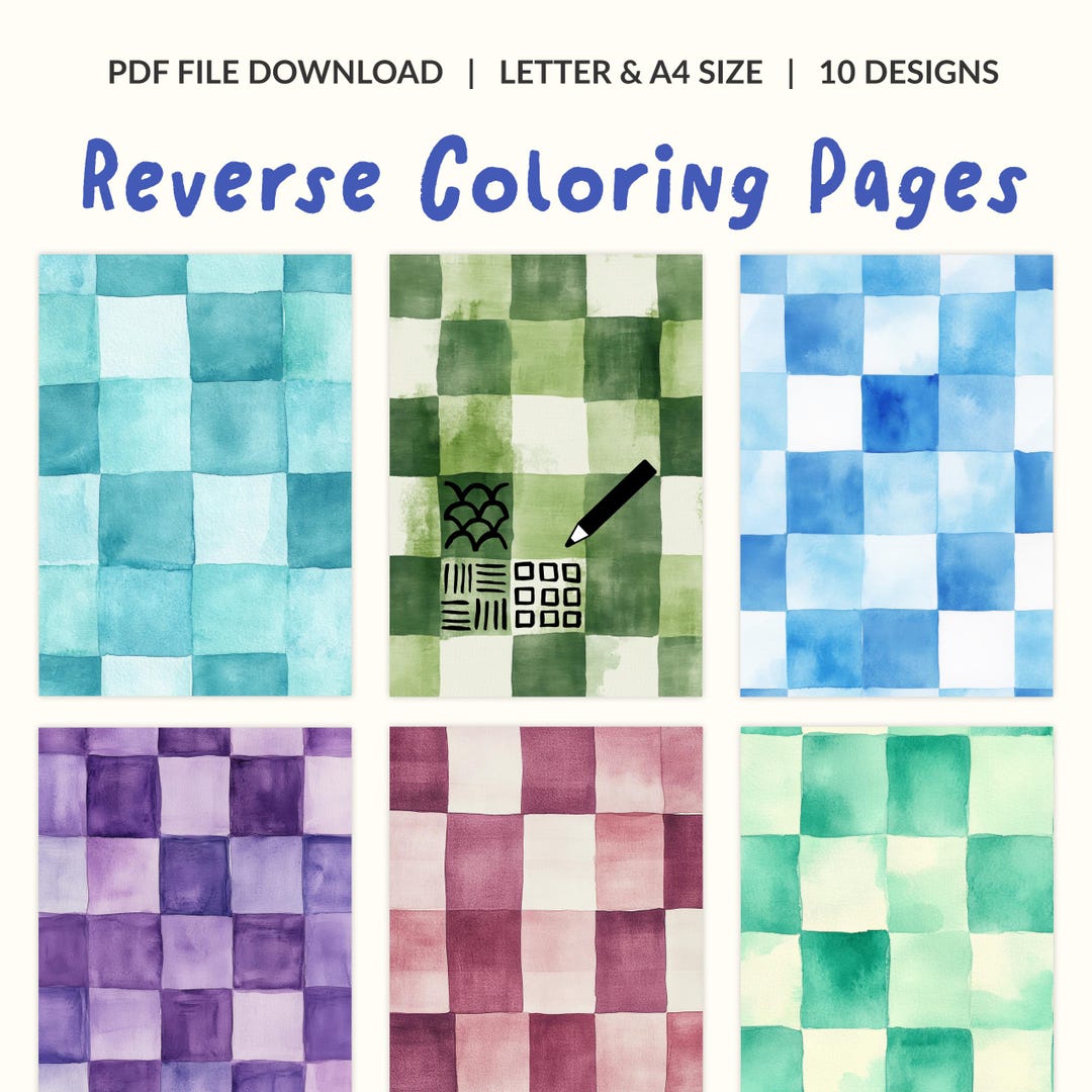 Reverse Coloring Pages - 10 Unique Checkered Designs | Printable PDF in ...