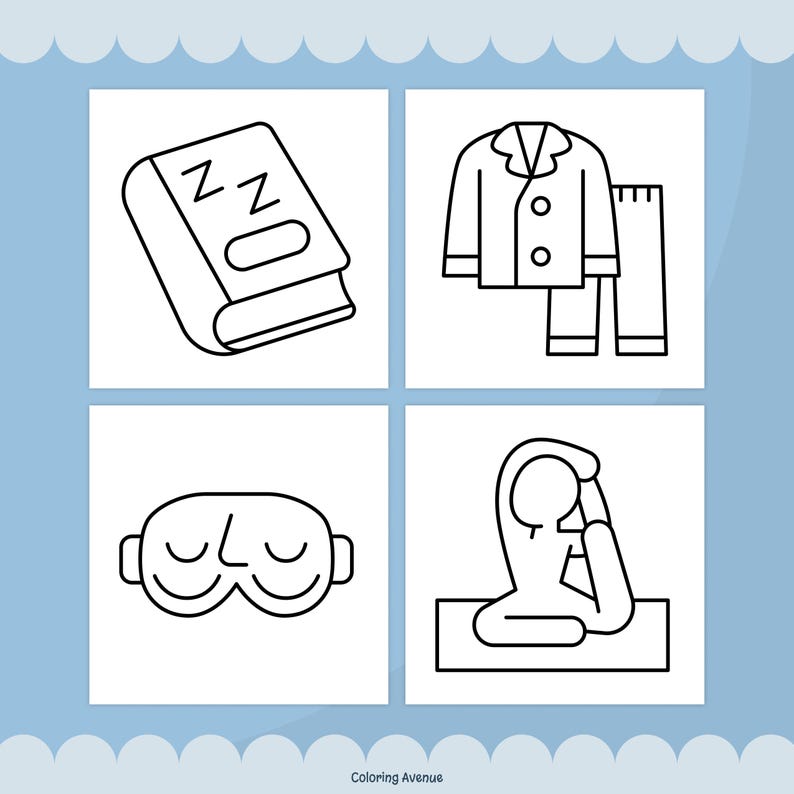 Night Routine Coloring Pages | Set of 20 Super Cute Bold and Easy ...