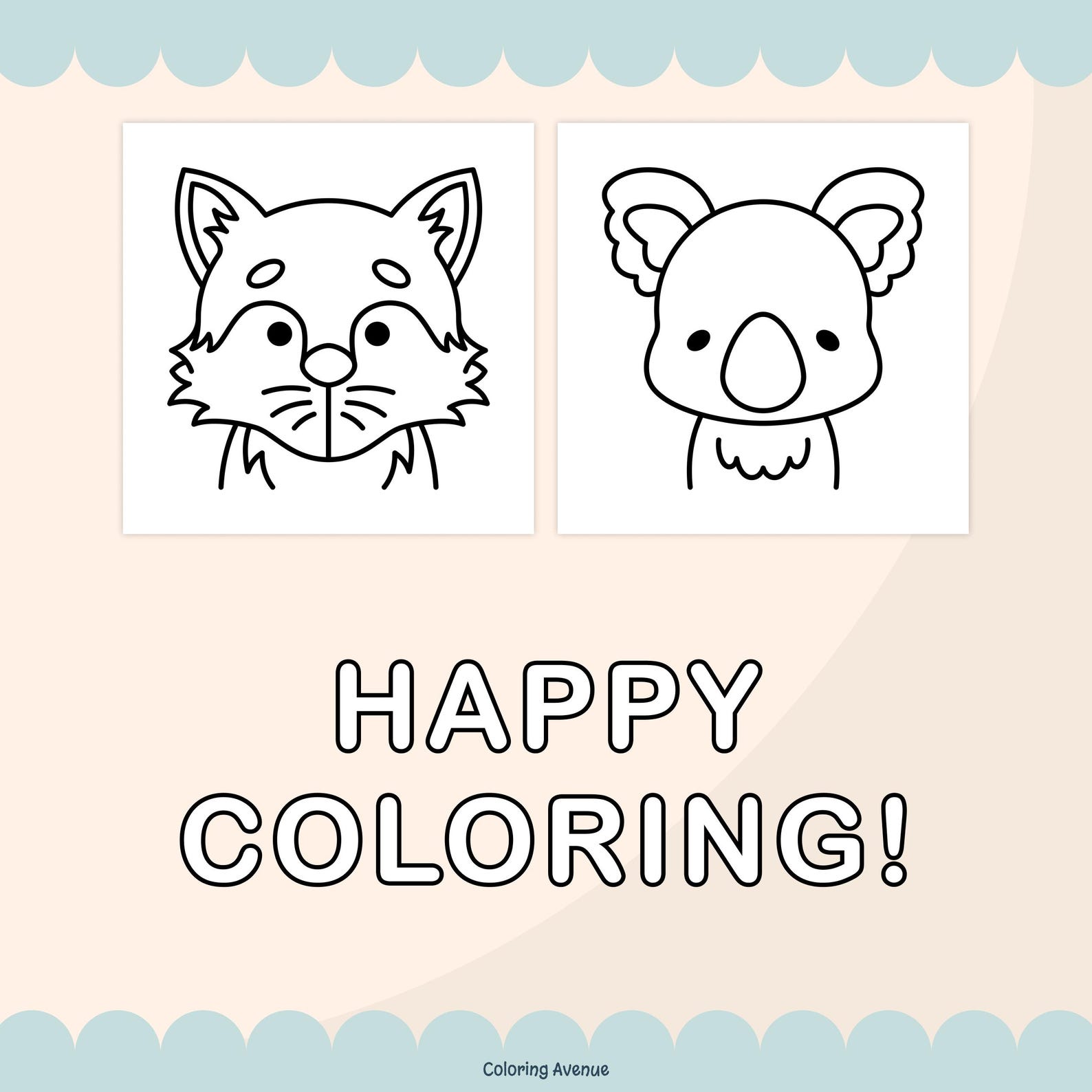 Animal Heads Coloring Pages | Set of 20 Super Cute Bold and Easy ...