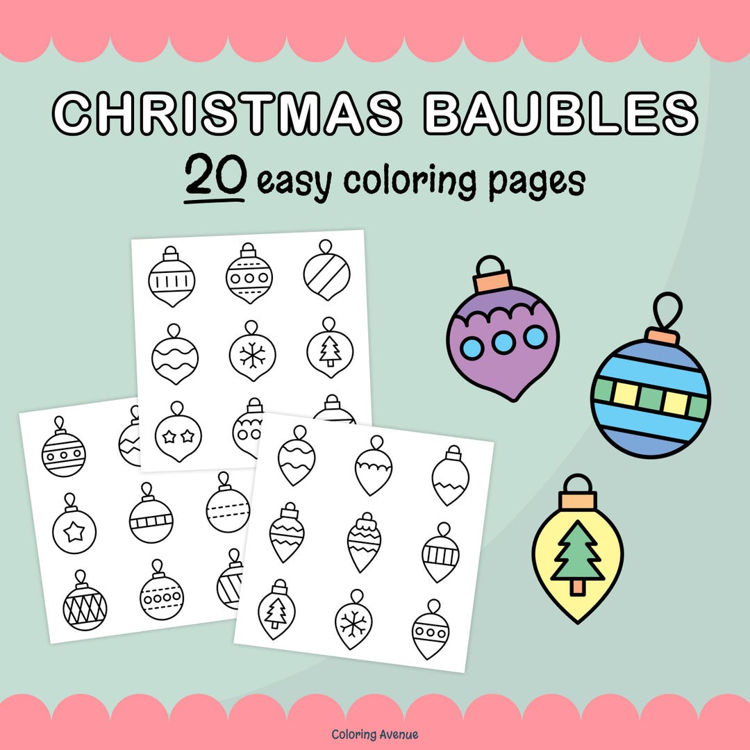 20 Pages Easy Christmas Baubles Coloring Pages – Holiday Fun for Adults ...