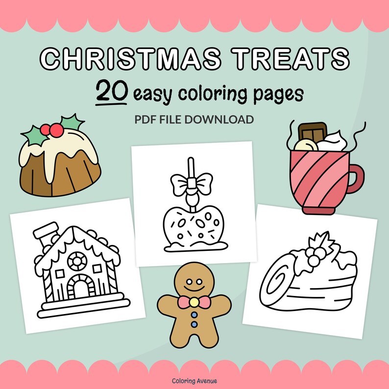 Christmas Treats Coloring Pages | Set of 20 Super Cute Bold and Easy ...