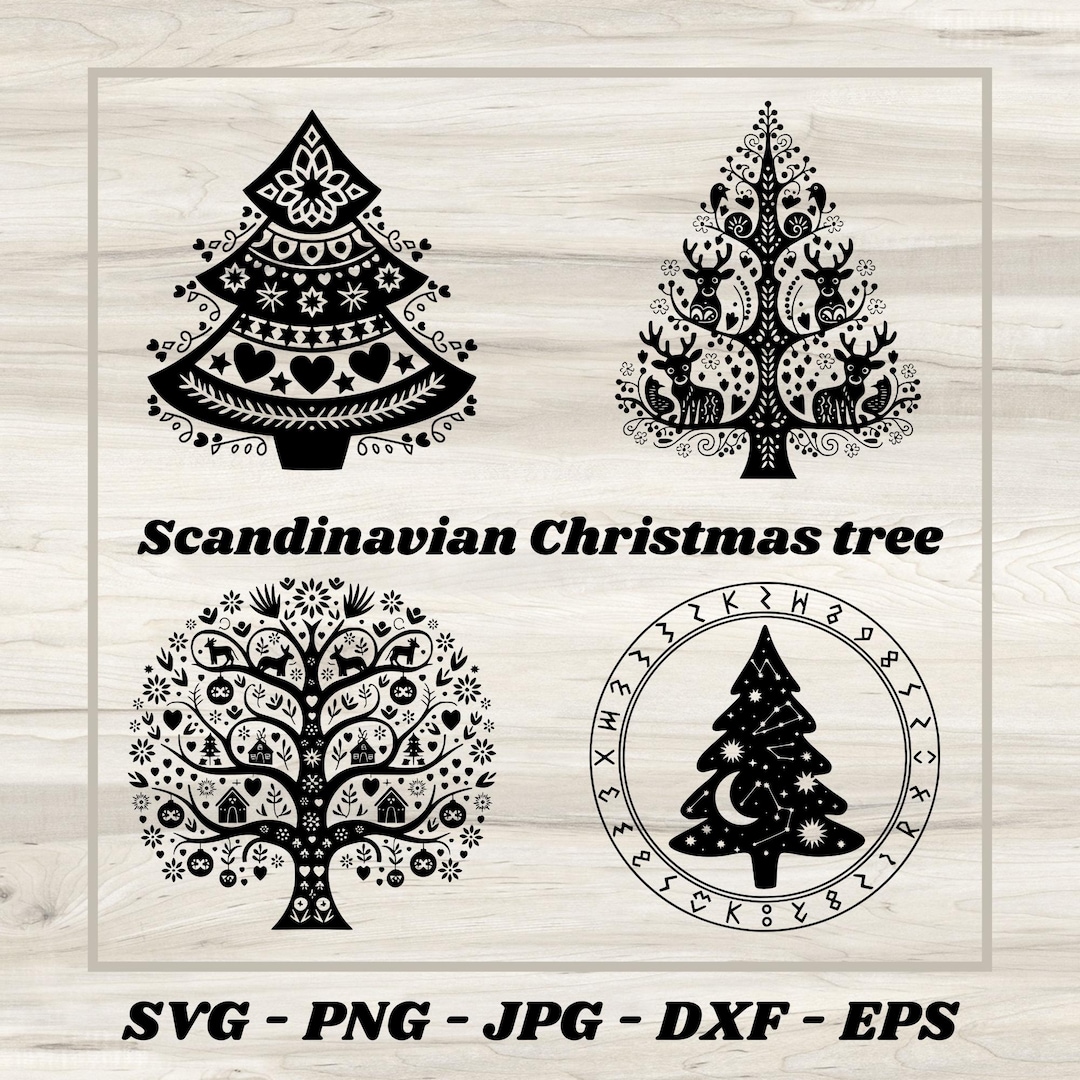 Scandi Folk Art Christmas Trees Svg Bundle, Scandinavian Christmas Tree ...