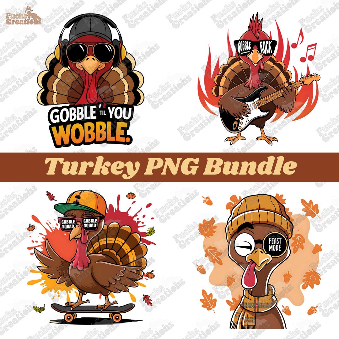 Turkey PNG Bundle, the Coolest Turkey in Town, Cool Turkey Design ...