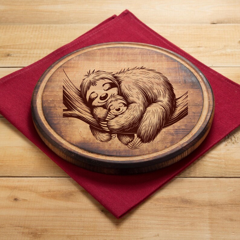 Sloth Mom and Baby SVG: Engraving Style Animal Design (digital Download ...