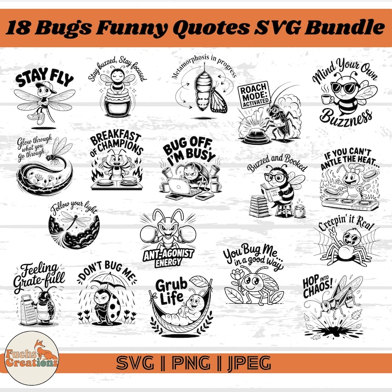 Funny Bug Quotes SVG Bundle: Insect Clipart for Cricut (digital ...