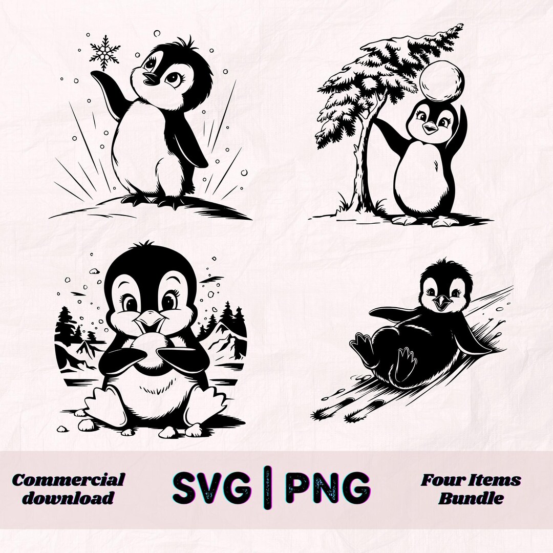 Penguin SVG Bundle, Winter Penguin Clipart, Little Penguin PNG, Penguin ...