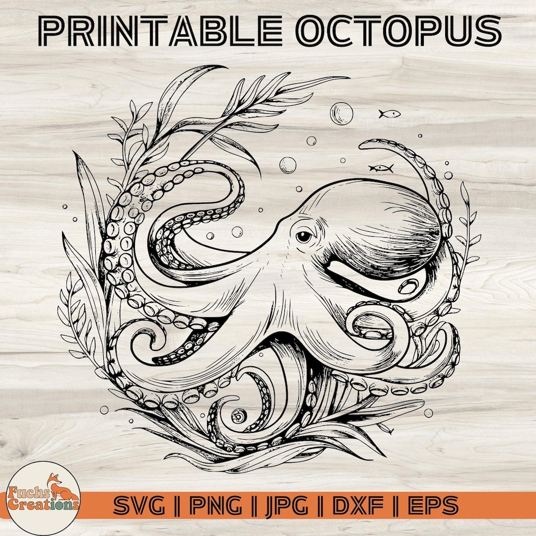 Octopus SVG, Printable Octopus, Detailed Octopus, Octopus Clipart ...