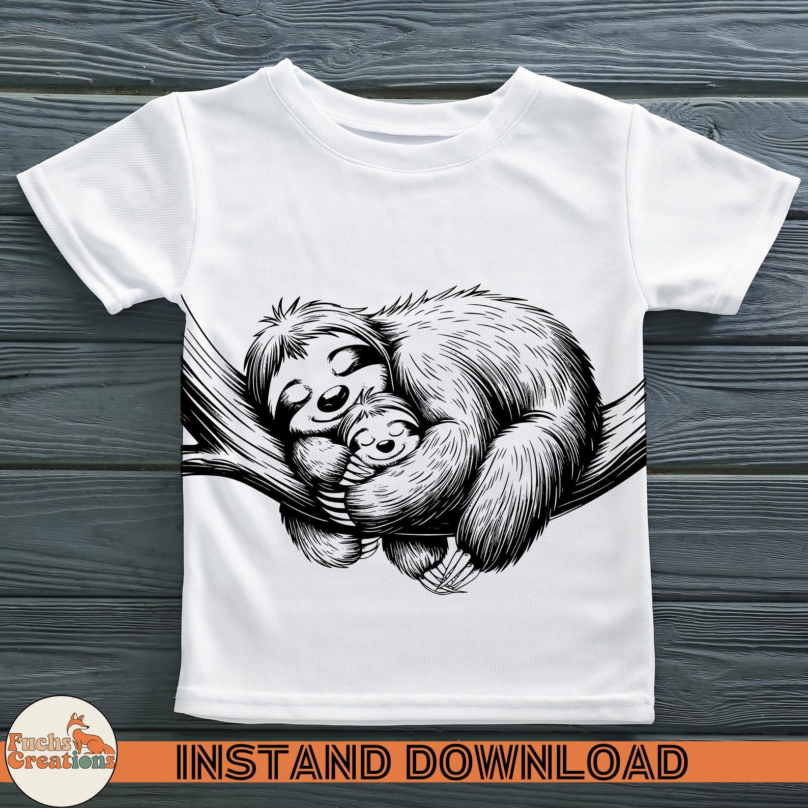 Sloth Mom and Baby SVG, Cute Sloth Baby PNG, Engraving Style Animal ...