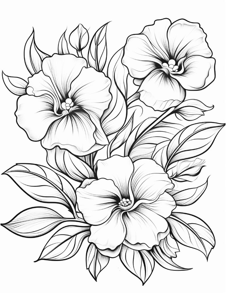 Relaxing Flower Coloring Book, Printable Art for Adults (digital ...