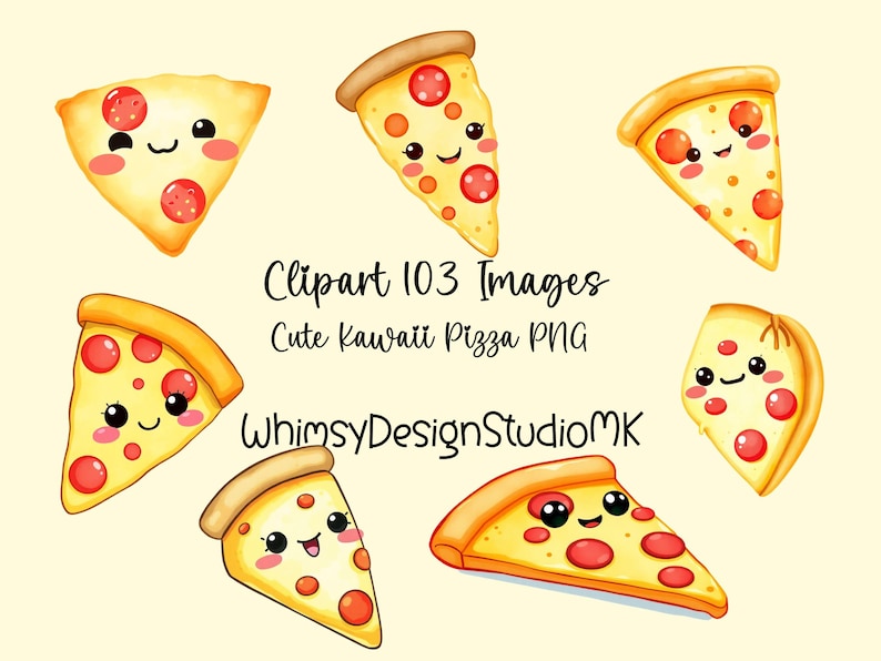 Cute Kawaii Pizza Clipart, Food Illustration, Kawaii Art, Printable ...