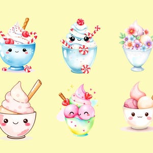 Cute Kawaii Ice Cream Clipart, Dessert Bowl Art, Cute Food, Digital Art ...